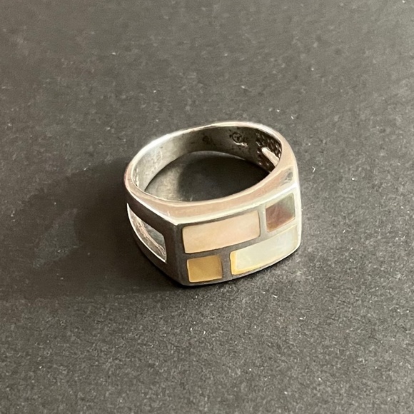 Jewelry | Vintage Mcm Modern Shell Inlay Silver Ring | Poshmark
